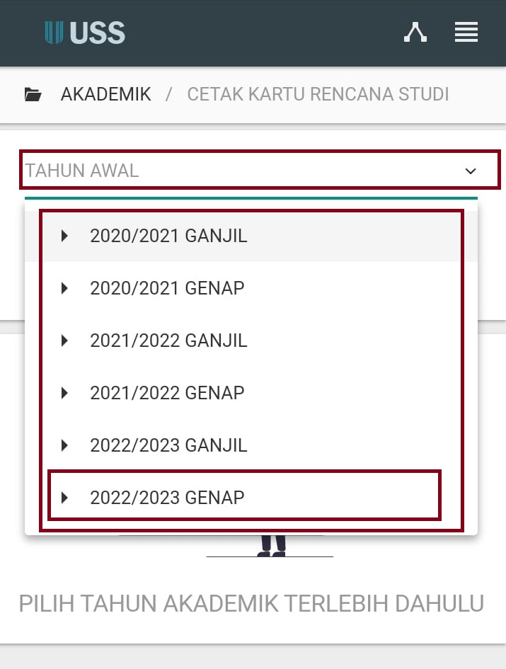 Misal pilih Tahun akademik “2022/2023 Genap” Klik “Lihat KRS”